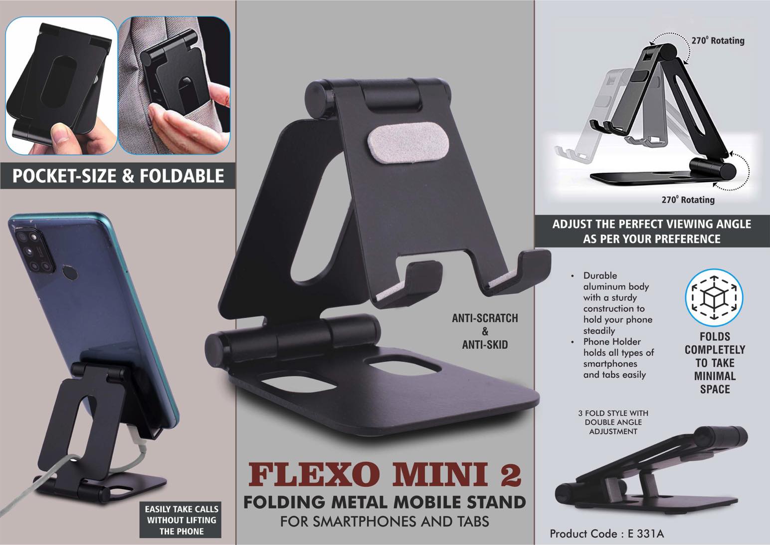 E331a - Flexo Mini 2: Folding Metal Mobile Stand for Smartphones and ...